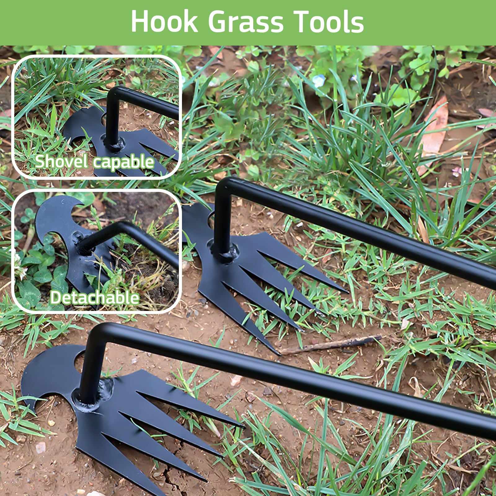 Weed Puller Tool Garden Weed Pulling Tool, 15.7 inches Portable 4 Teeth Garden Weeder Tool Uprooting Weeding Tool, Manganese Steel Forged Hand Weeder for Gardening Backyard Vegetable Farm Planting