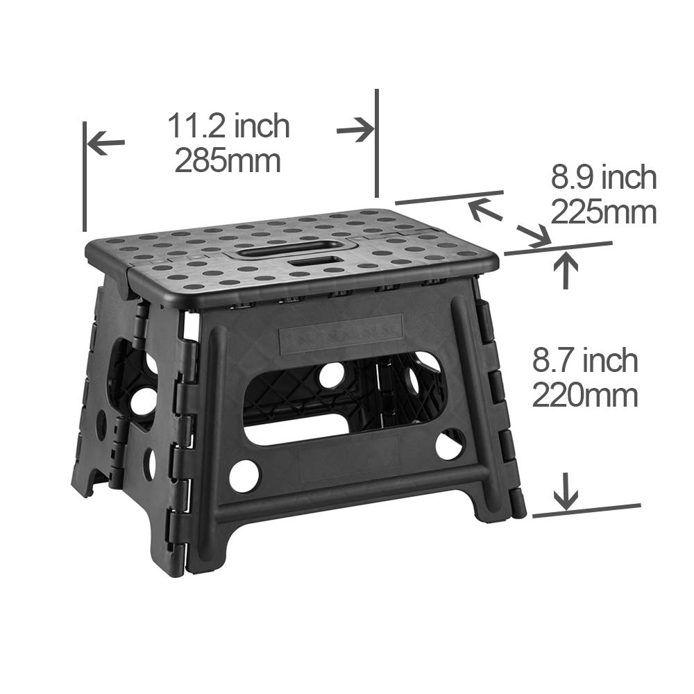 MOSILVERON Self-Lock Folding Step Stool with Locking Sturdy Enough to Support Adults and Safe. Opens Easy with One Flip (1 Pack Black)