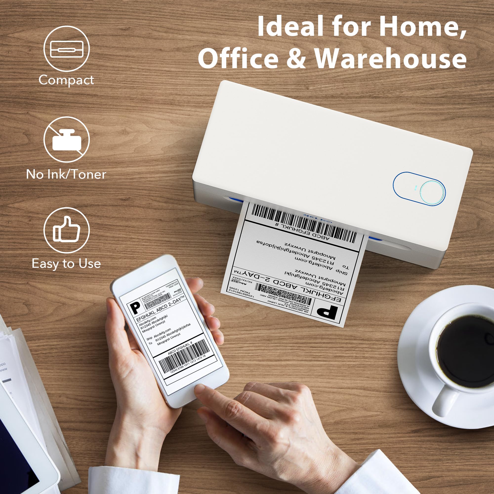 Nelko Bluetooth Thermal Shipping Label Printer, Wireless 4x6 Shipping Label Printer for Small Business, Support Android, iPhone and Windows, Widely Used for Amazon, Ebay, Shopify, Etsy, USPS (White)