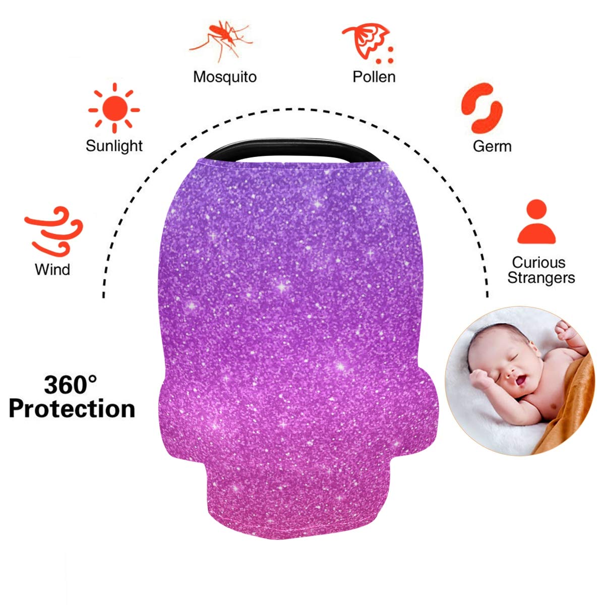 Nursing Cover Breastfeeding Scarf Glitter Purple Pink - Baby Car Seat Covers, Stroller Cover, Carseat Canopy (801m)