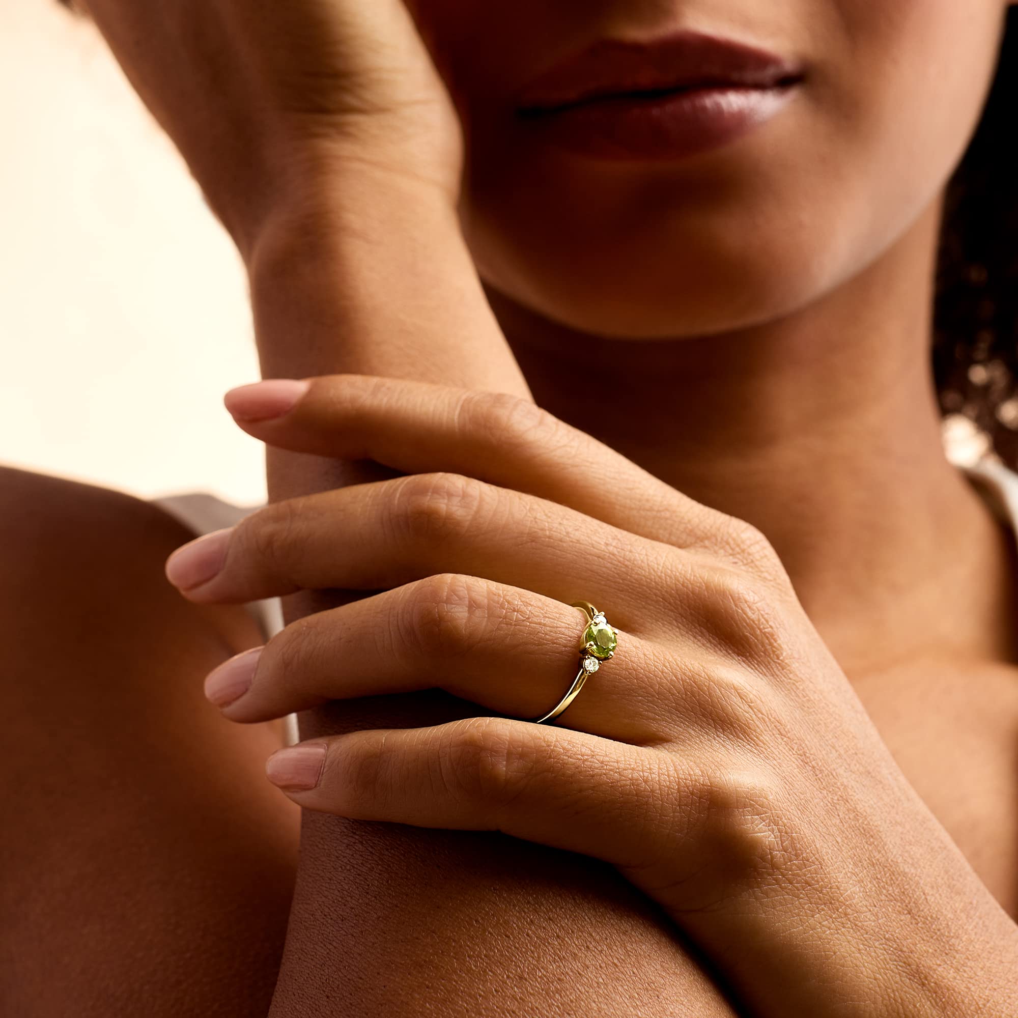 RS Pure by Ross-Simons 0.50 Carat Peridot and .10 ct. t.w. Diamond Ring in 14kt Yellow Gold. Size 8