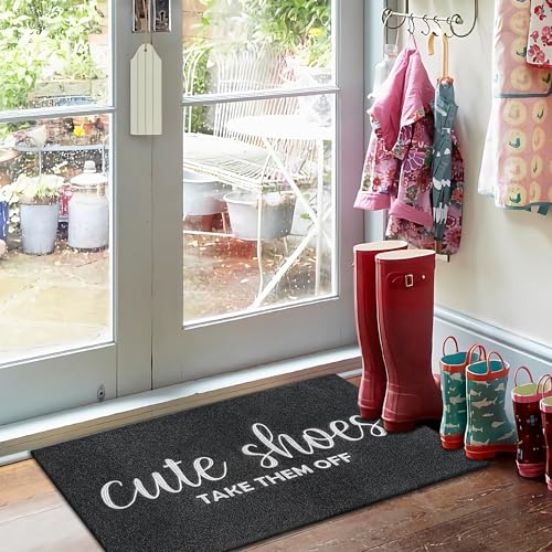Welcome Mat Outdoor Entryway Cute Shoes Take Them Off Mats for Front Door with Rubber Backing Doormat Indoor Mat Polystyrene Non Slip Natural Mat Black