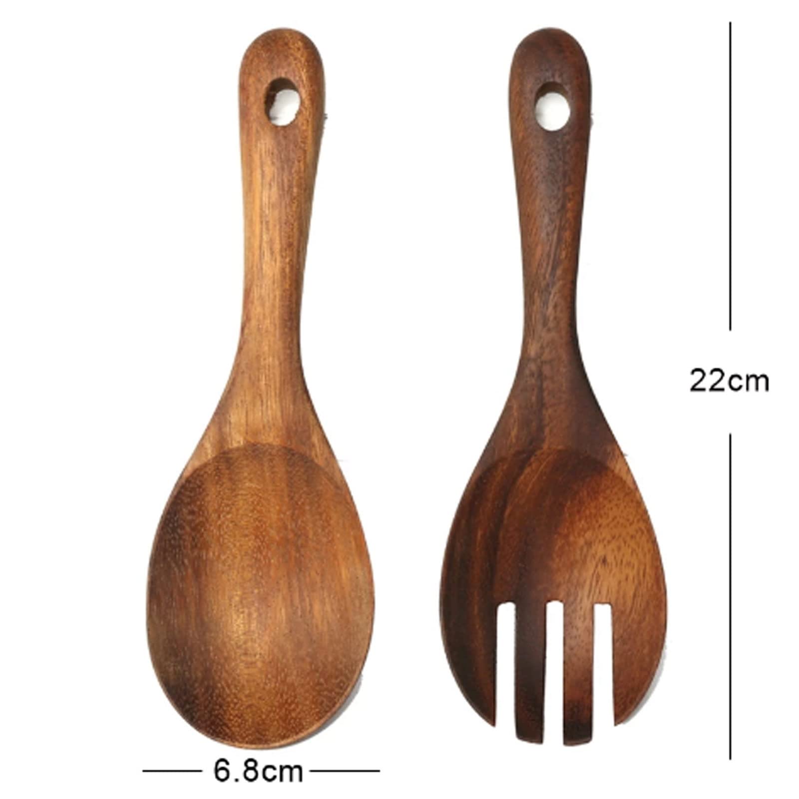 MEGIMA Spoons, Wooden Serving Spoons Rice Scoop Salad Mixing Spoon Large Wood Kitchen Spoon Fork Short Handle Cutlery Set Wood Cooking Utensils