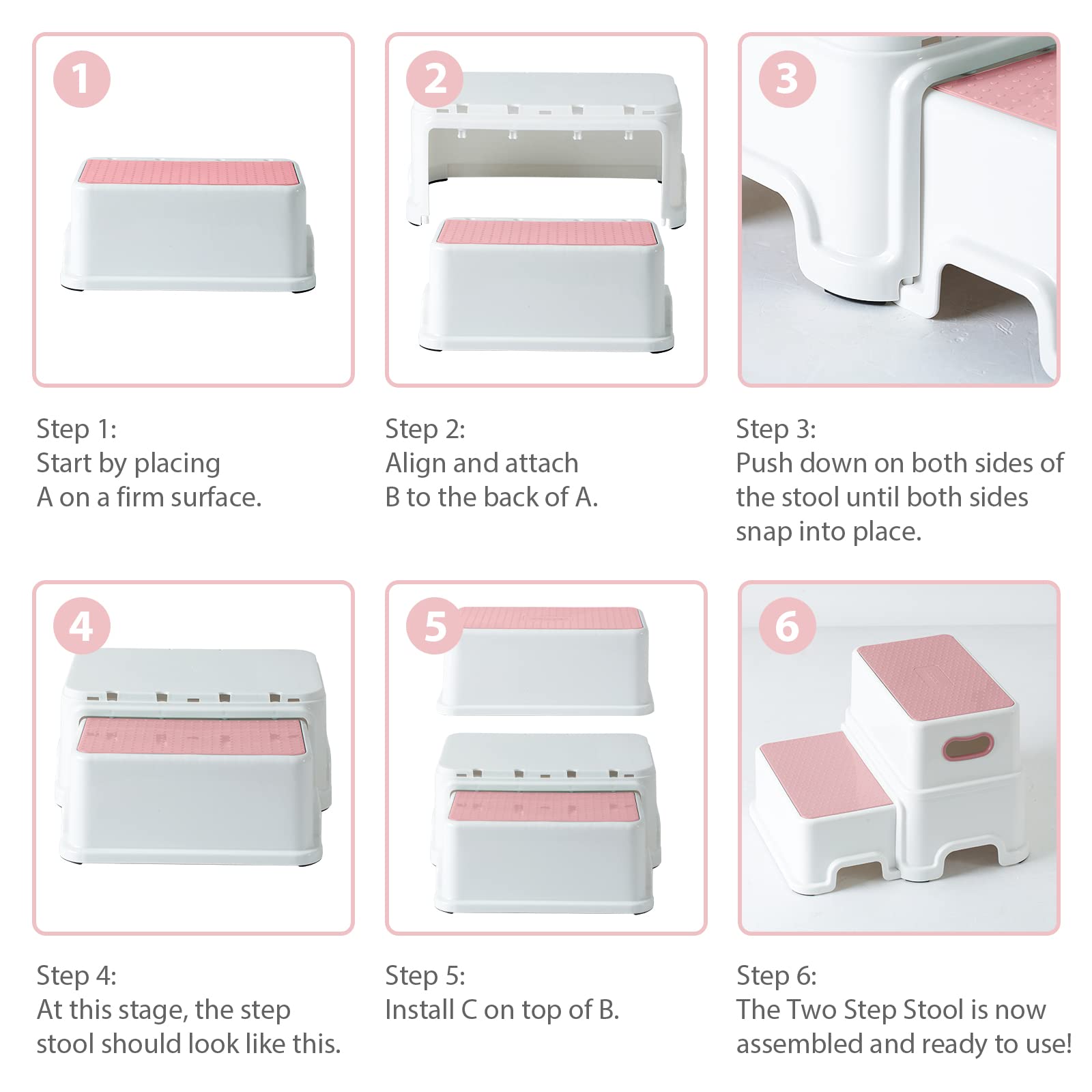 Victostar 2 Step Stool for Kids, Anti-Slip Sturdy Toddler Two Step Stool for Toilet Potty Training, Bathroom,Kitchen (Pink)