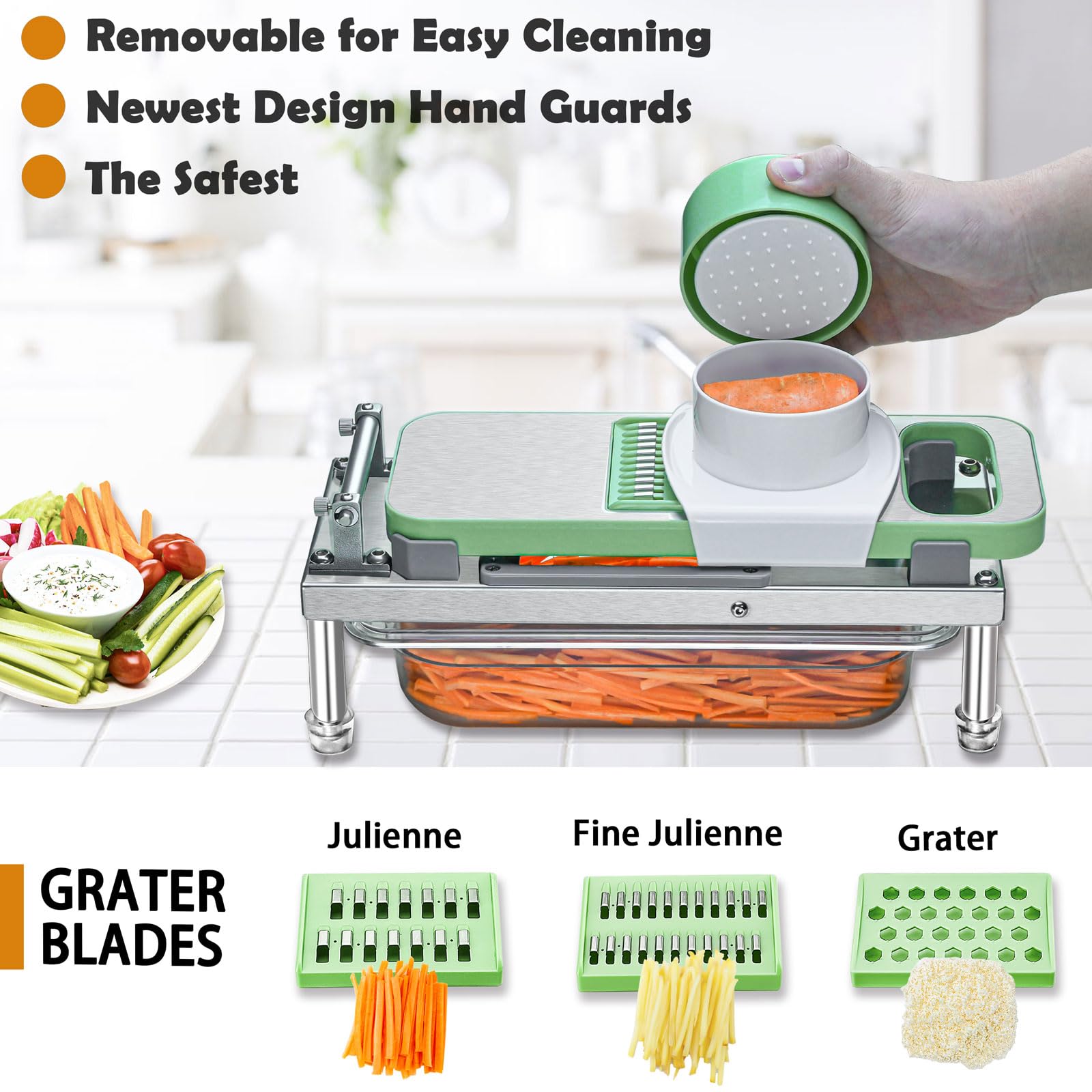 Vegetable Chopper, Veggie Chopper With 8 Blades, Onion Chopper with Container, Pro All-in-1 Food Chopper Vegetable Cutter, Grater, Dicer, Mandoline Slicer, Stainless steel materials Salad Chopper