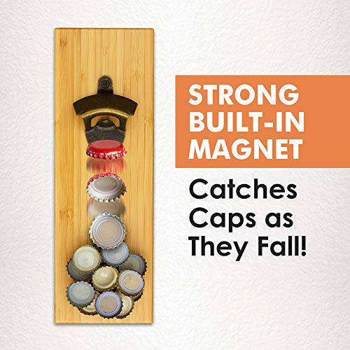 Totally Bamboo Wall Mounted Bottle Opener with Magnetic Cap Catcher