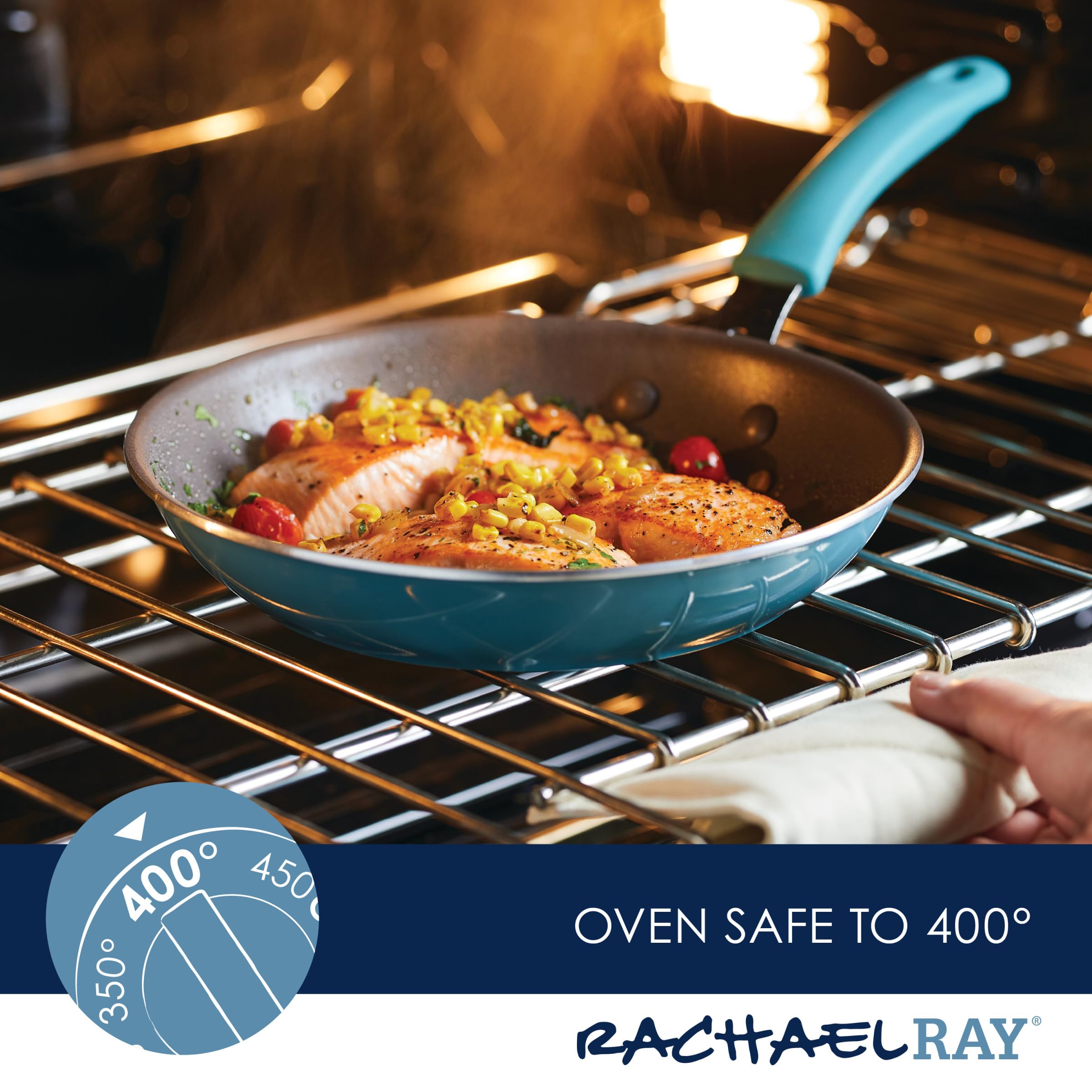 Rachael Ray Cook + Create Nonstick Frying Pans/Skillet Set, 9.5 Inch and 11.75 Inch, Agave Blue