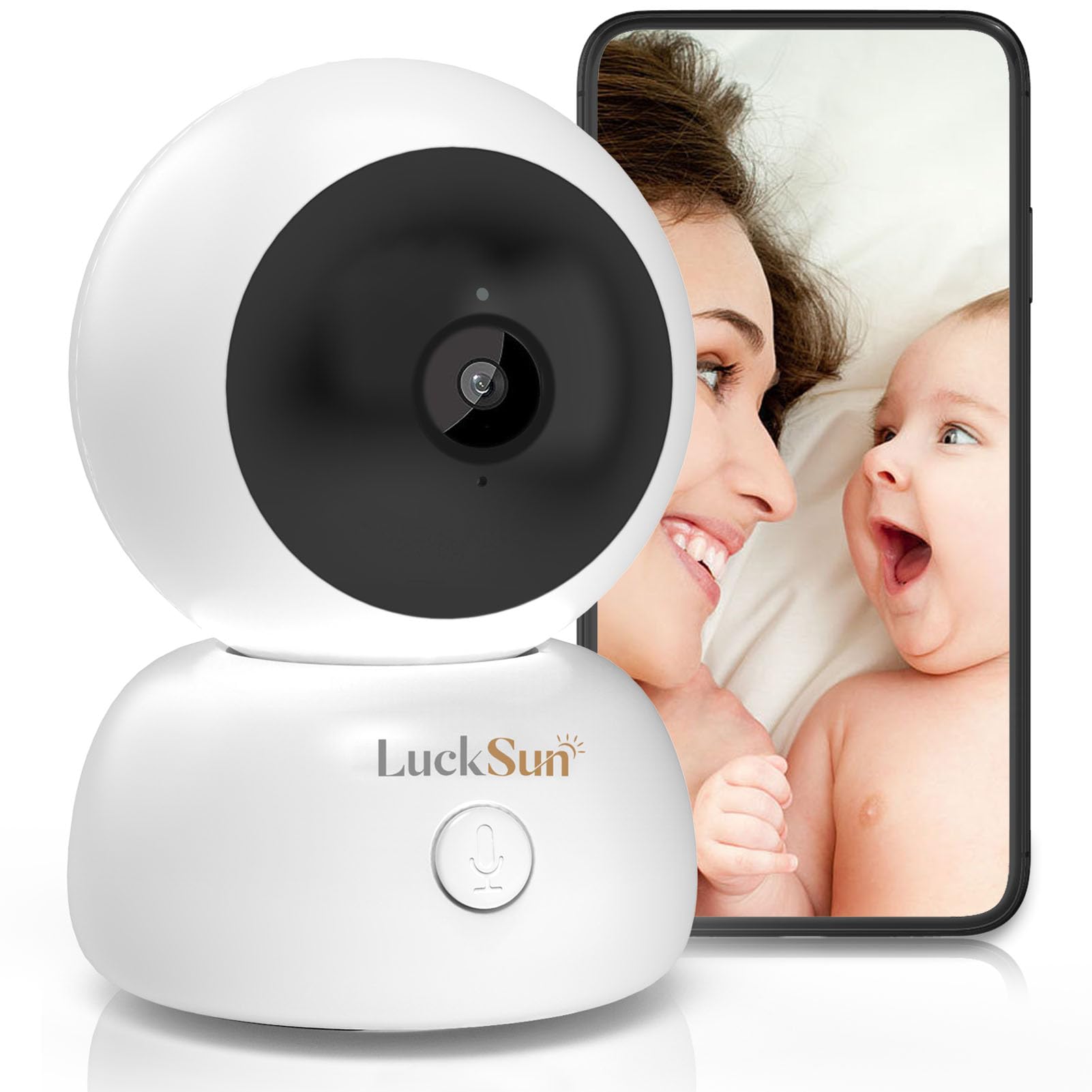 LuckSun 2K 1296P Indoor Security WiFi Camera Wireless One Button 2-Way Talk PTZ Smart Tracking Pet Baby Camera 360 View with Human & Sound Detection, Night Vision, SD Card Slot.