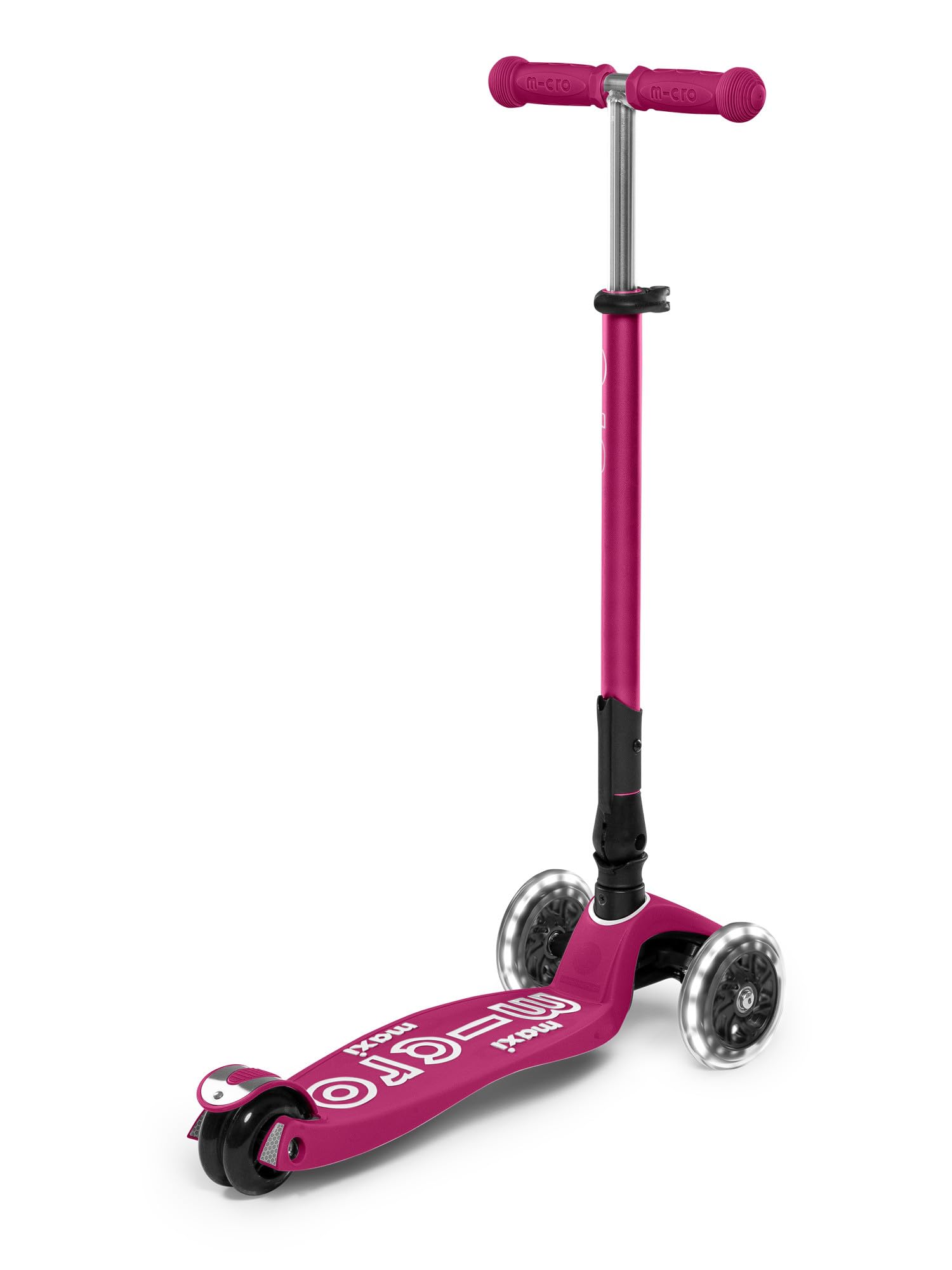 Micro Kickboard - Maxi Deluxe Foldable LED - Three Wheeled, Lean-to-Steer, Fold-to-Carry Swiss-Designed Micro Scooter for Kids with Motion-Activated Light-Up Wheels for Ages 5-12 (Navy Blue)