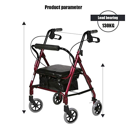 Walker,Rollator Lightweight Folding Walker with Seat 4 Wheeled Walking Frame with Brakes Carry Bag Adjustable Height Perfect for Indoor and Outdoor Outdoor