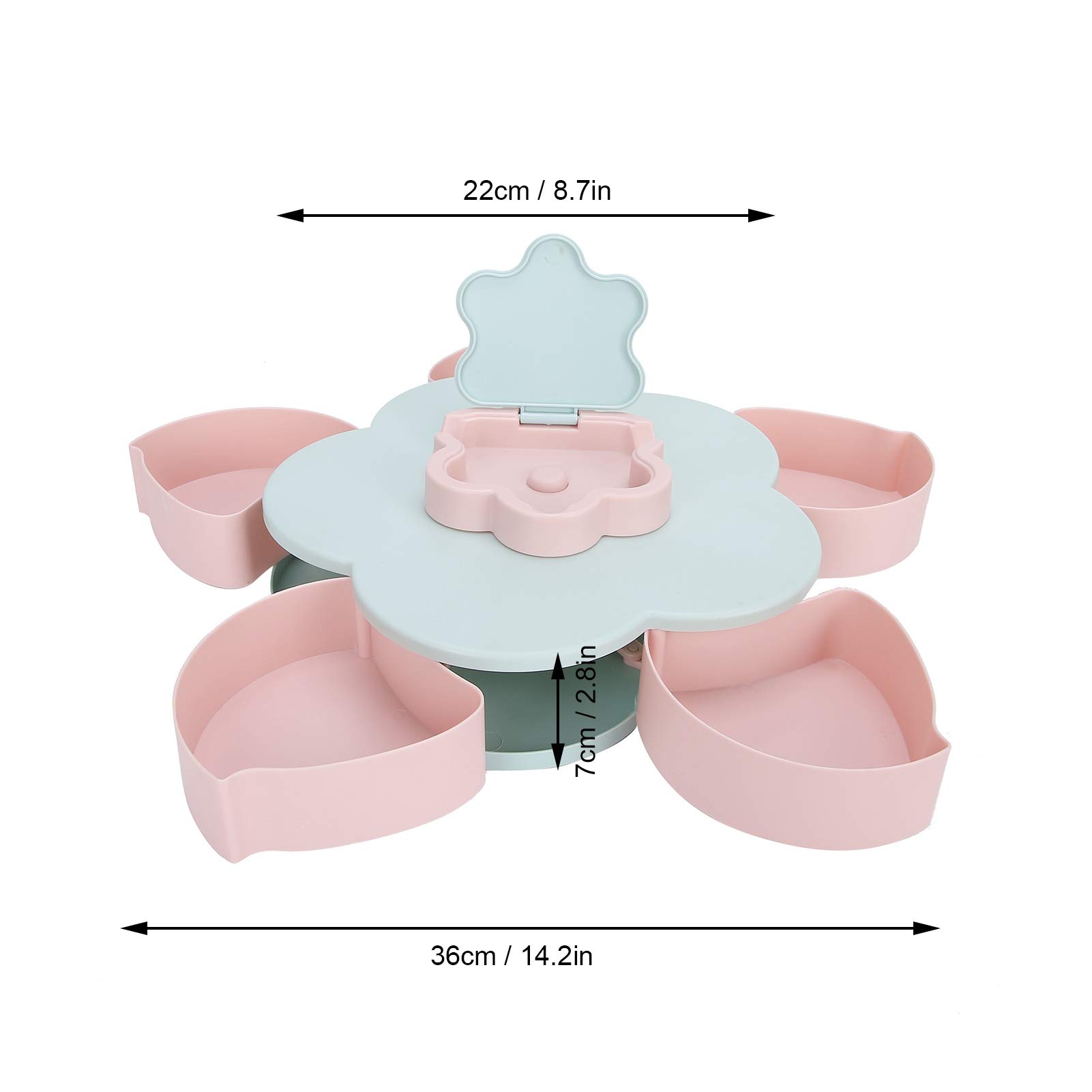plplaaoo Flower Shaped Dried Fruit Plate,Rotating Snack Storage Box with 5 Compartments, Nut Serving Platter, Removable Snacks Candy Storage Tray for Dried Fruits, French Fries, Nuts