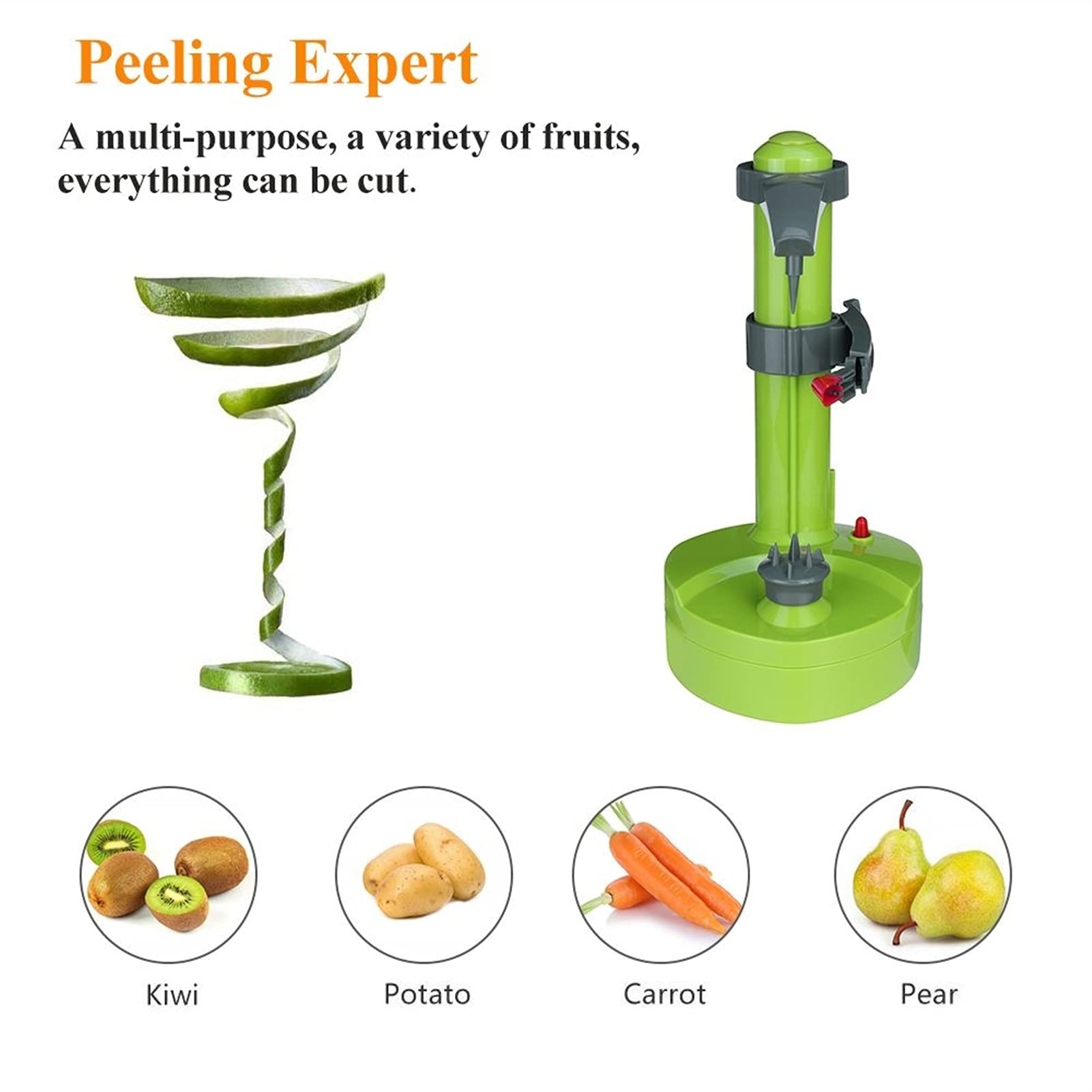 LKL Electric Potato Peelers Multifunction Spiral Apple Peeler Automatic Rapid Rotating Fruit Potato Peeling Machine for Home Restaurant (Color : Black)