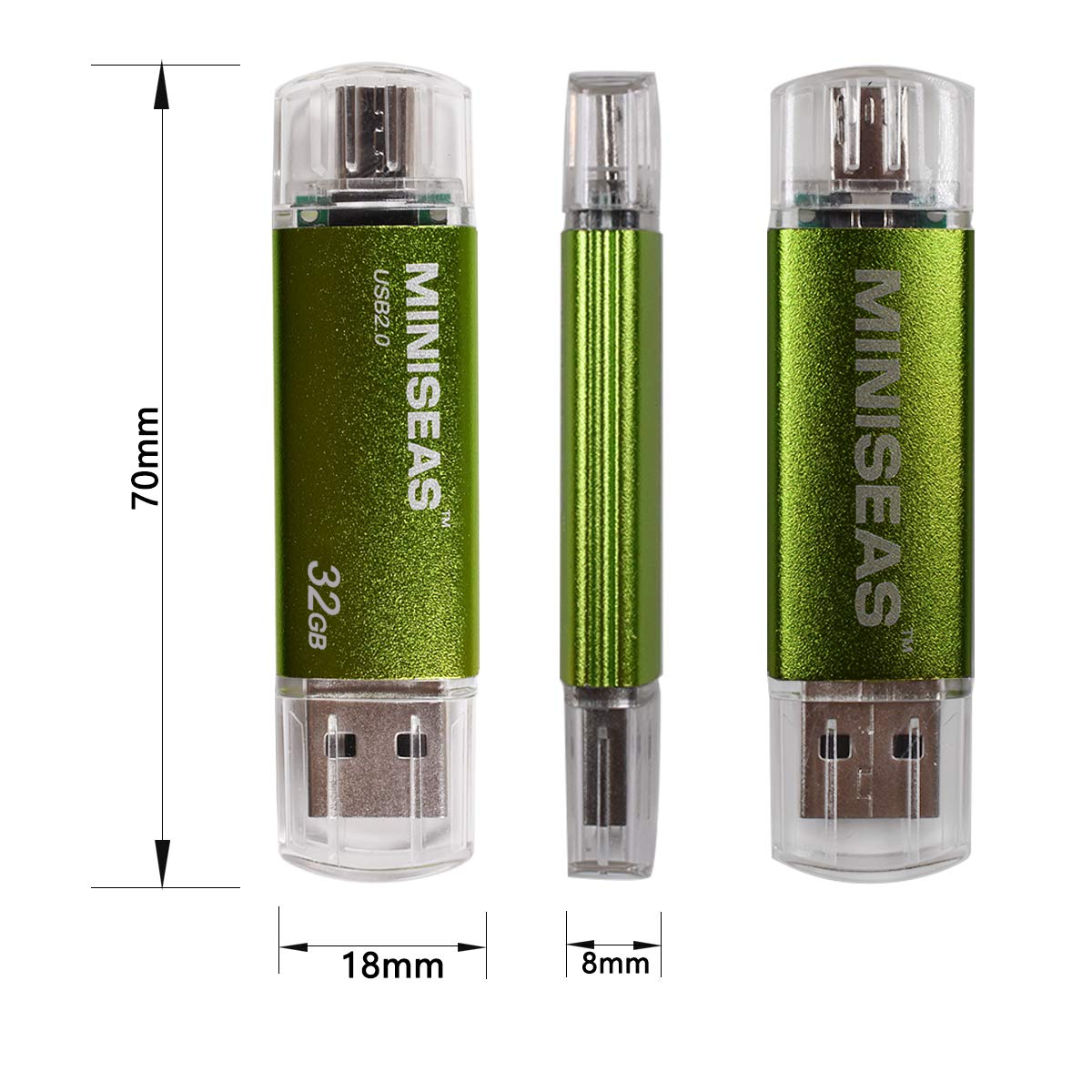OTG USB Flash Drive Miniseas Micro-Port Memory Stick for Android Phones,USB 2.0 Pen Drive Jump Drive for Tablets, Thumb Drive Pendrive for Android Devices/PC/Tablet/Mac (32GB, Green)