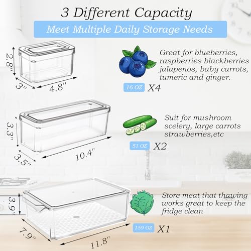 Pure Future 7 Pack Refrigerator Organizer Bins Stackable with Lids, Fridge Organizers and Storage Clear, BPA Free Kitchen and Pantry Organization, Food Storage Containers for Fruits & Vegetables1