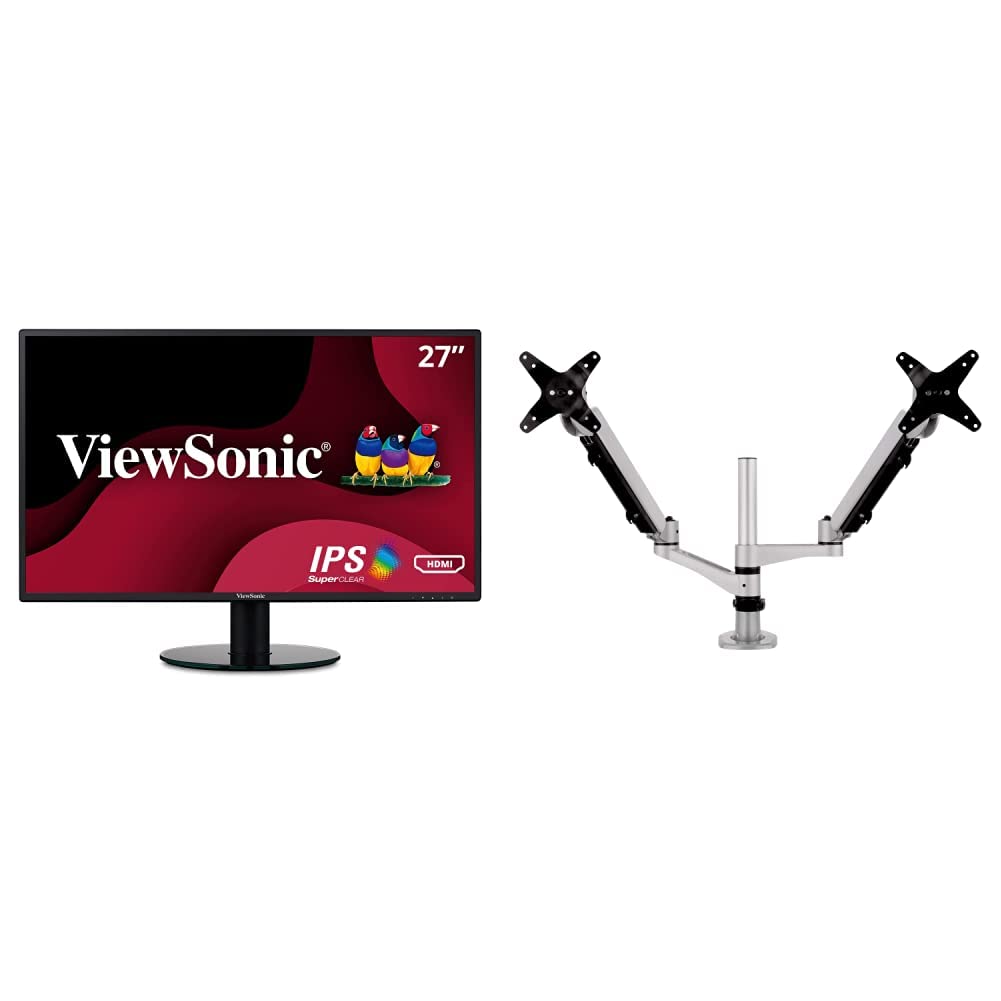 ViewSonic VA2719-SMH 27 Inch IPS 1080p LED Monitors and LCD-DMA-002 Spring-Loaded Dual Monitor Mounting Arm with Vesa Mount