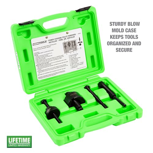OEMTOOLS 37031 Power Steering Pulley Puller and Installer Kit, Removes and Installs Power Steering Pump Pulleys on Most Domestic Vehicles, Ford, GM, VW , green