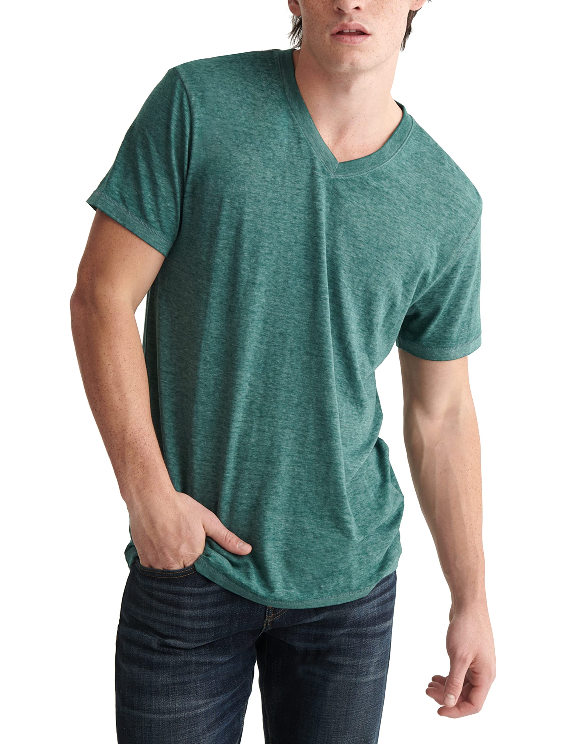 Lucky Brand Men's Venice Burnout V-Neck Tee Shirt, June Bug, Large