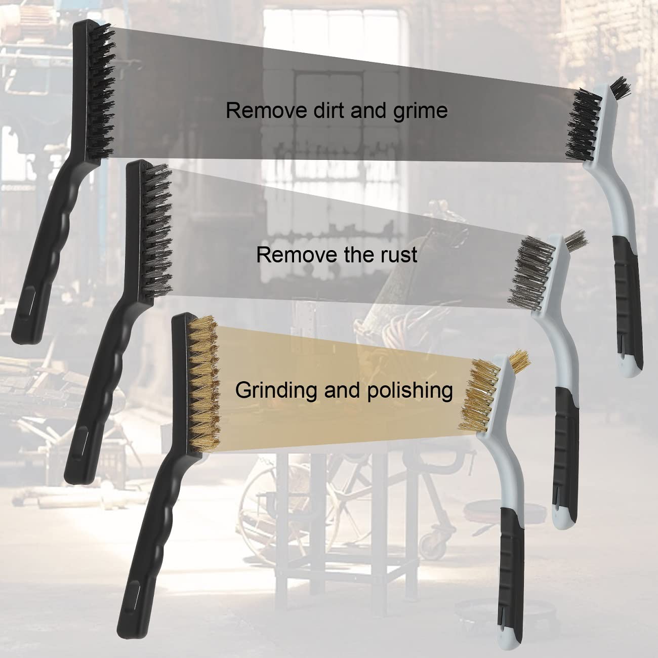 VASTOOLS Wire Brushes Cleaning Set 6Pc, 9" and 7", Wire Brushes for Cleaning Welding Slag, Rust and Dust. Includes Brass, Nylon, Stainless Steel Brushes with Strong Handle