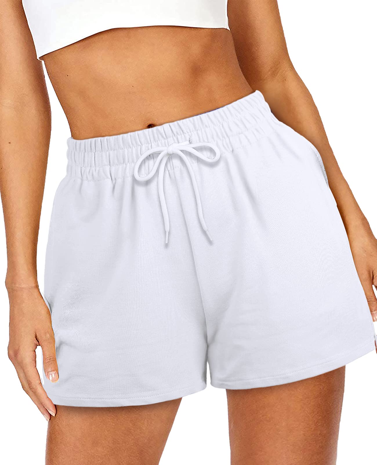 OFEEFAN Workout Shorts for Women Athletic Active Shorts Sports Fitness Jogging White M