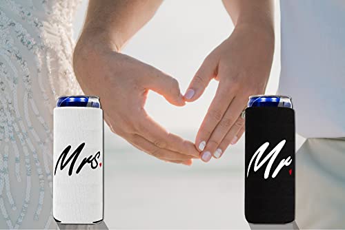 QualityPerfection Can Cooler Sleeves (2 Sets Regular + 2 Sets Slim) Insulated, Beer/Energy Drink Neoprene 4mm Thickness Thermocoolers for 12 oz Tall Skinny Beverage 4 Pack (Mr & Mrs