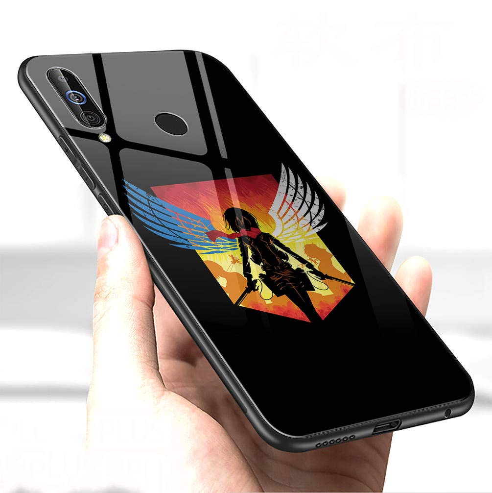 Luxury Phone Case for Samsung Galaxy A40 Cover,9H Tempered Glass Back Cover Soft Silicone Anti Scratch Bumper Design LB-139 Attack on Titan Protective Case