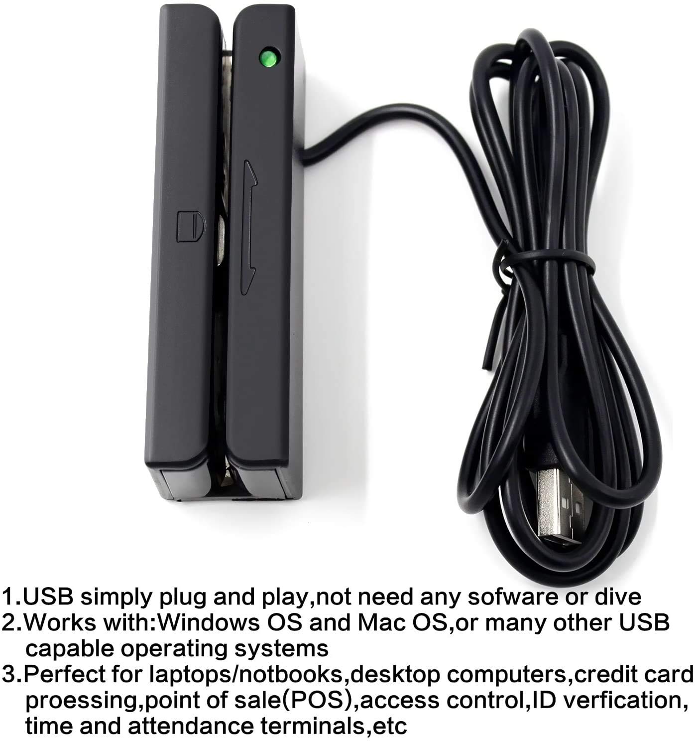 Magnetic Stripe Card Reader USB 3-Track POS Credit Card Reader Swiper Magstripe Swipe Card Reader Membership Card Gift Card Reader Access Control Card Reader Writer