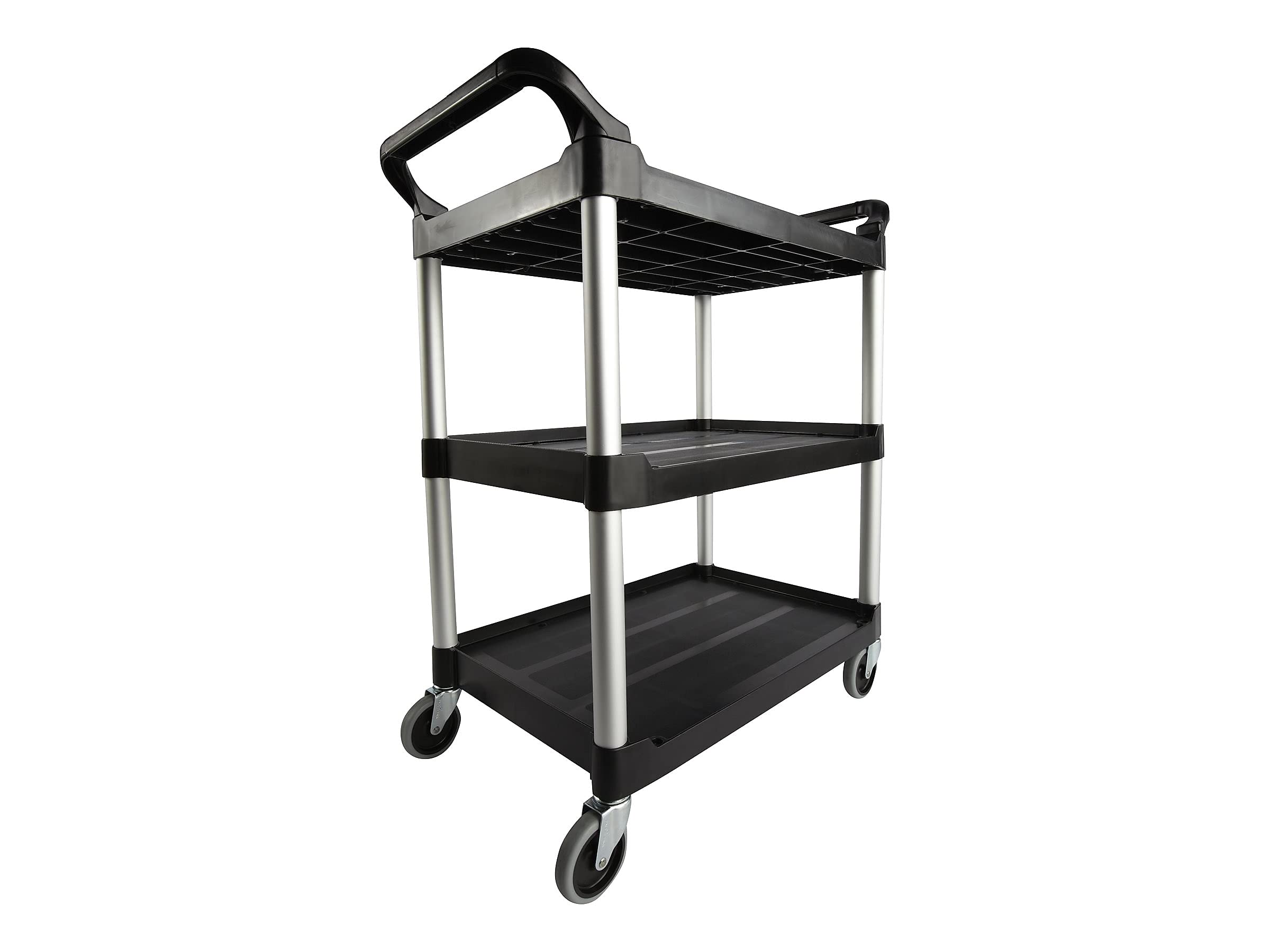 Rubbermaid 342488BLA Economy Plastic Cart, Three-Shelf, 18-5/8w x 33-5/8d x 37-3/4h, Black