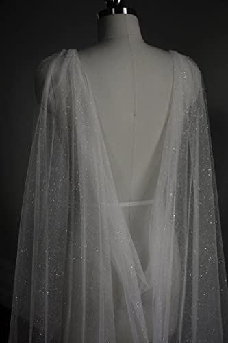 Sparkling Bridal Shawl Glitter Capes Veil for Weding Dress Robe Cape Shawls Wings Veil Bling Bling Champagne Veil (Ivory)