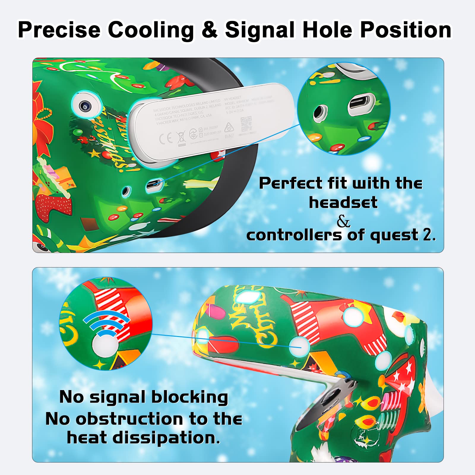VR Accessories for Oculus Quest 2, Protective Silicone Cover Set for Meta Quest2(Include VR Headset Cover, Lens Protector, Controller Grips Cover, Face Pad, and Disposable Eye Cover)-with Gift Box