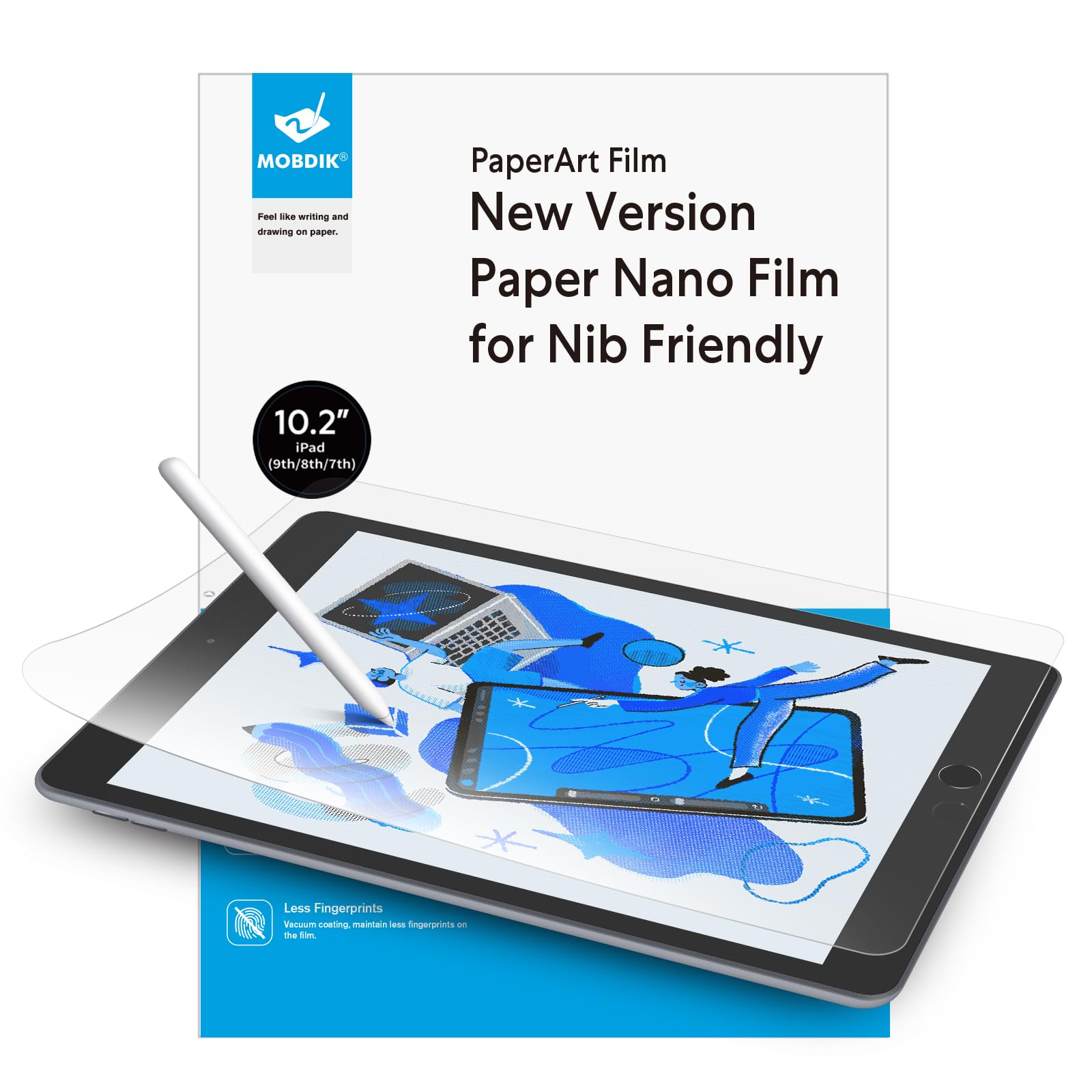 MOBDIK [2 Pack] Paper Screen Protector Compatible with iPad 9/8/7 (10.2-Inch, 2021/2020/2019, 9th/8th/7th Generation), Crafted for Natural Writing, Anti Glare with Easy Installation Kit