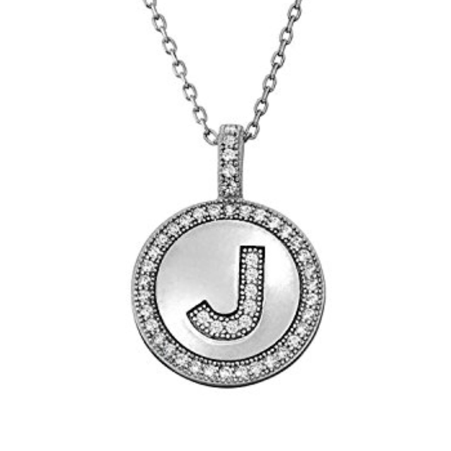 Letter J Micro Pave Initial CZ Pendant .925 Sterling Silver