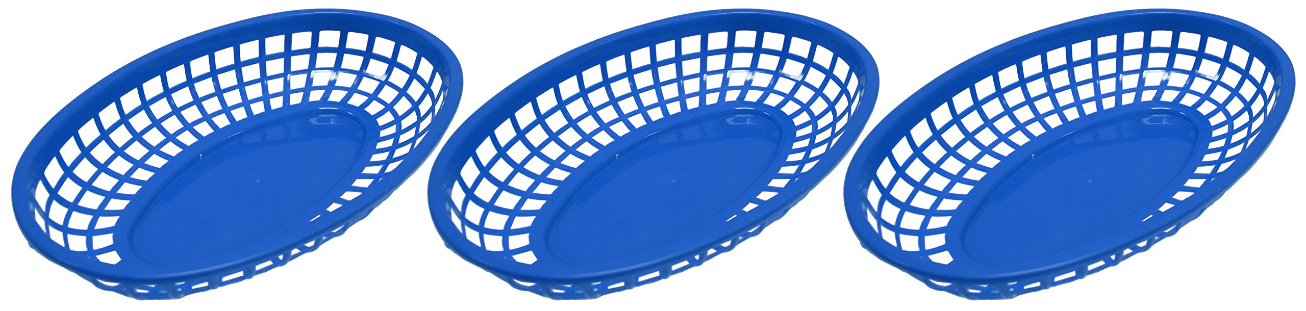 Set of 12 Blue Oval Fast Food / Deli Baskets, 9.25 by 5.67-Inch, Blue (12)