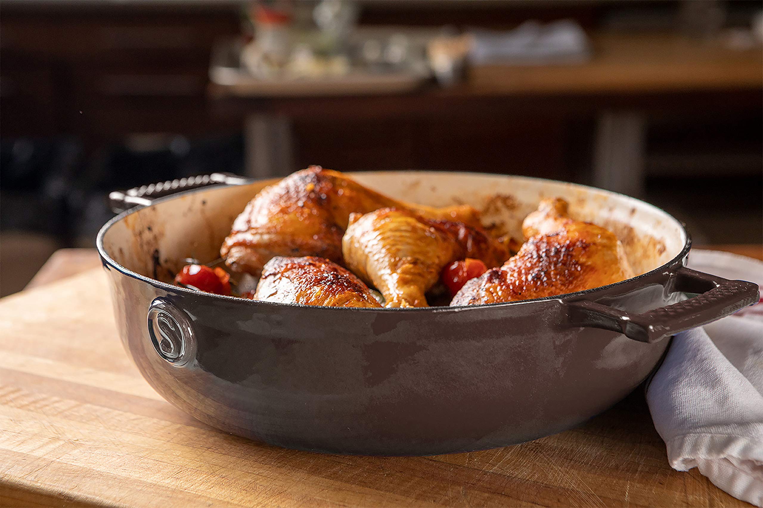 SAVEUR SELECTS Enameled Cast Iron 4-1/2-Quart Braiser with Stainless Steel Lid, Rabbit Grey, Voyage Series