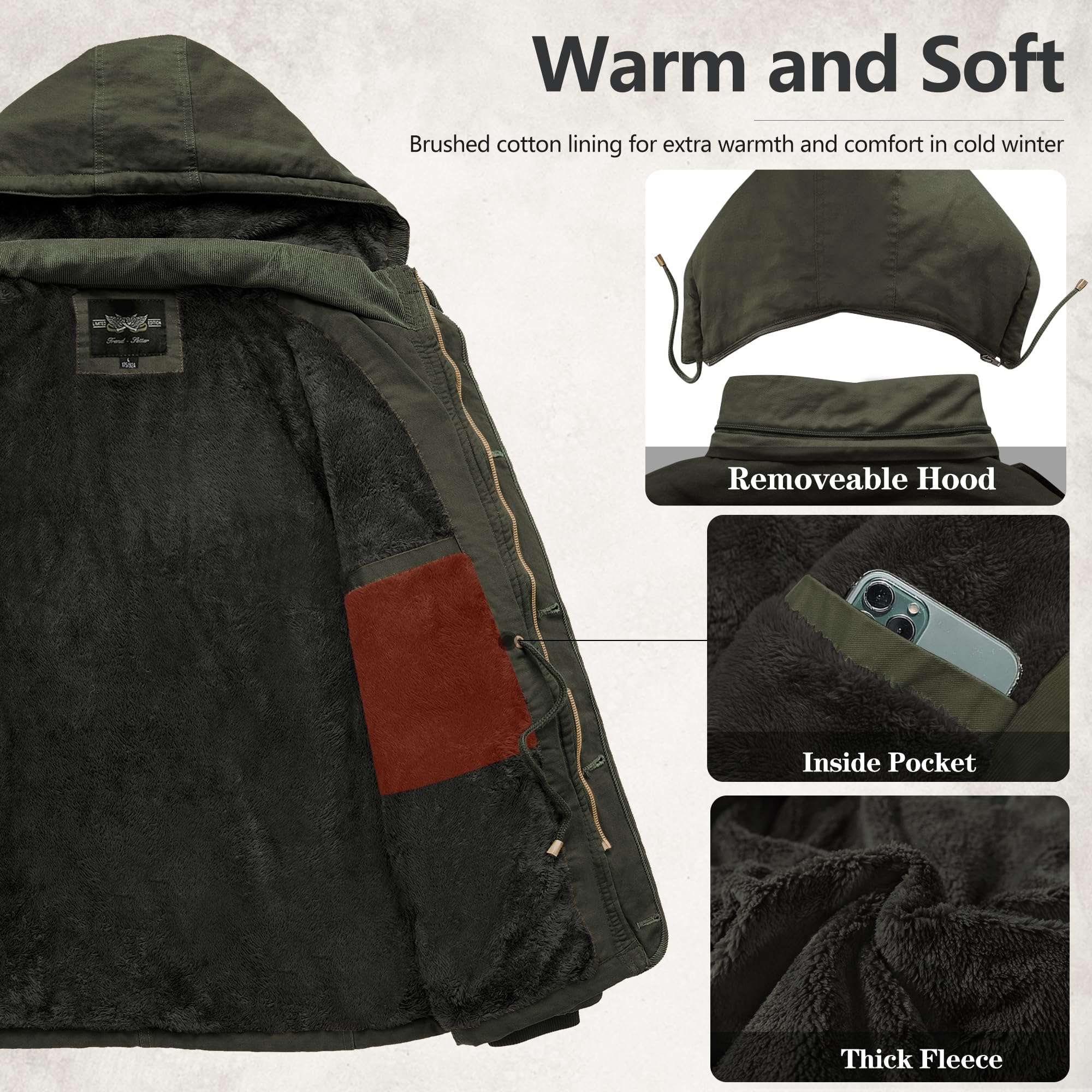 Men's Winter Thicken Parka Jacket Casual Military Warm Coat with Removable Hood (Army Green,XL)