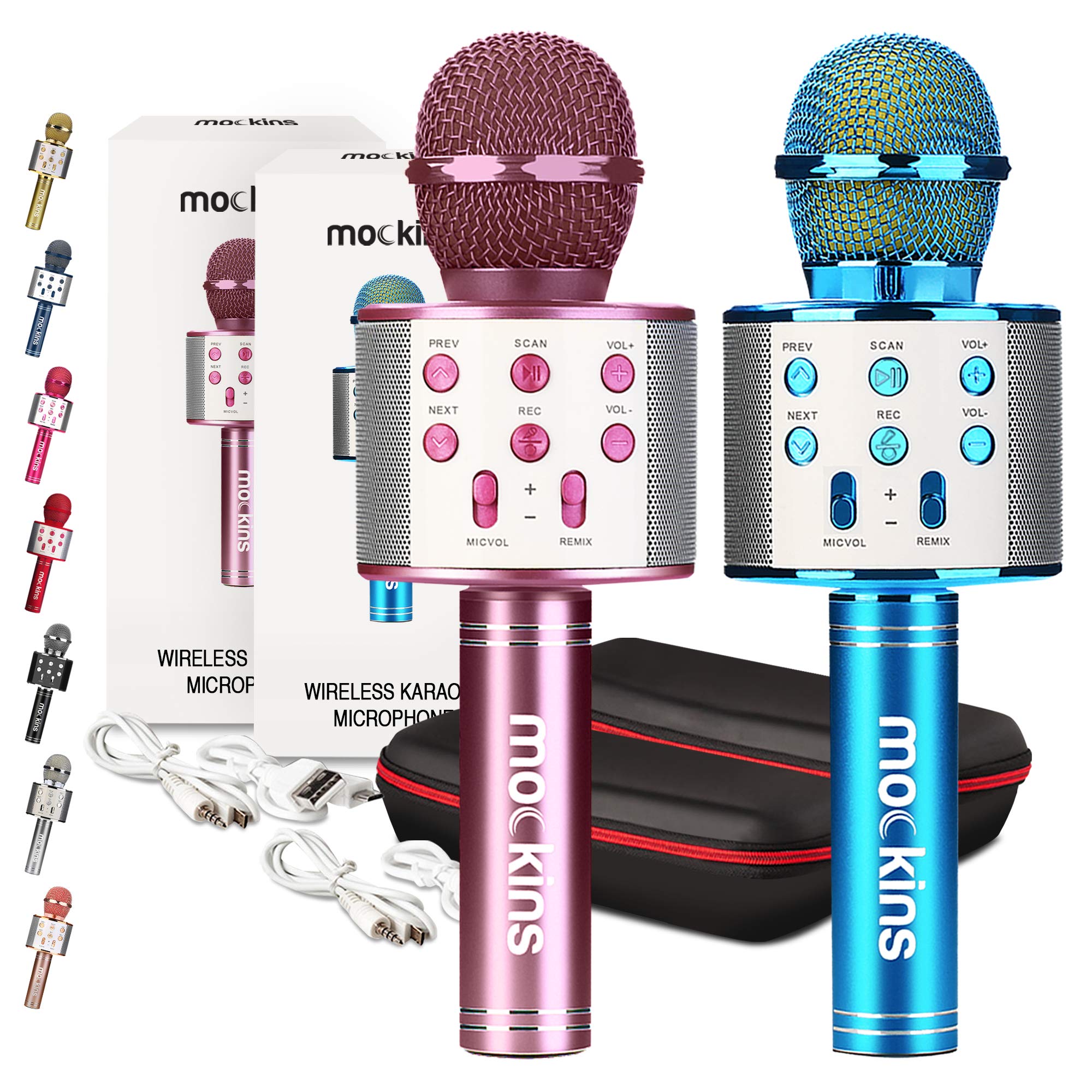 Mockins 2 Pack Blue & Purple Bluetooth Karaoke Microphone for Kids with Bluetooth Speaker | Wireless Microphone Karaoke Compatible with Android & iPhone | Bluetooth Microphone Wireless | Karaoke Mic