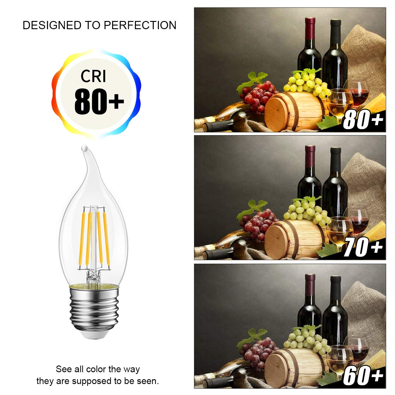 LVWIT Flame Tip LED Filament Bulb Candelabra E26 Base Dimmable 4.5W (60W Equivalent) B11 Chandelier Candle Light Bulb,2700K Warm White 6-Pack