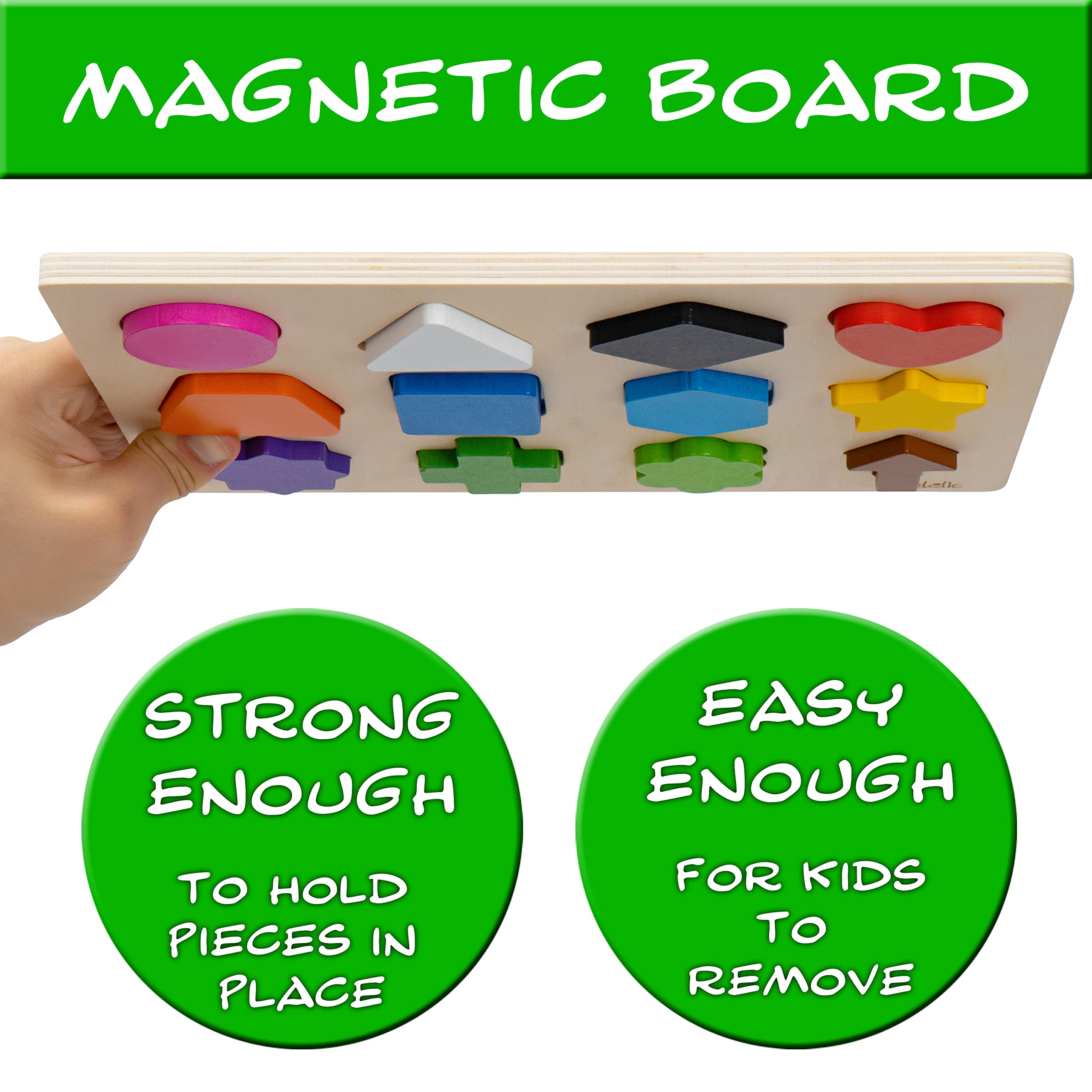 Magnetic Wooden Educational Shape Puzzle - Learn Colors & Shape Recognition Toy β Toddler Preschool Game β Kids Montessori Education