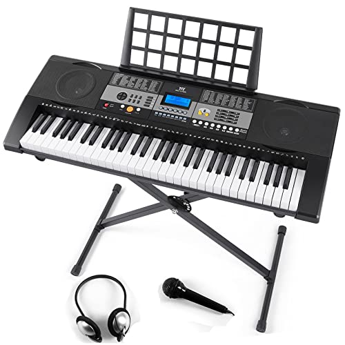 MUSTAR 61 Key Piano Keyboard, Touch Sensitive Keyboard Piano for Beginners, Electric Keyboards Piano with Stand, LCD Display, Headphones, Microphone, Power Adapter, Kids Birthday Gifts, Black