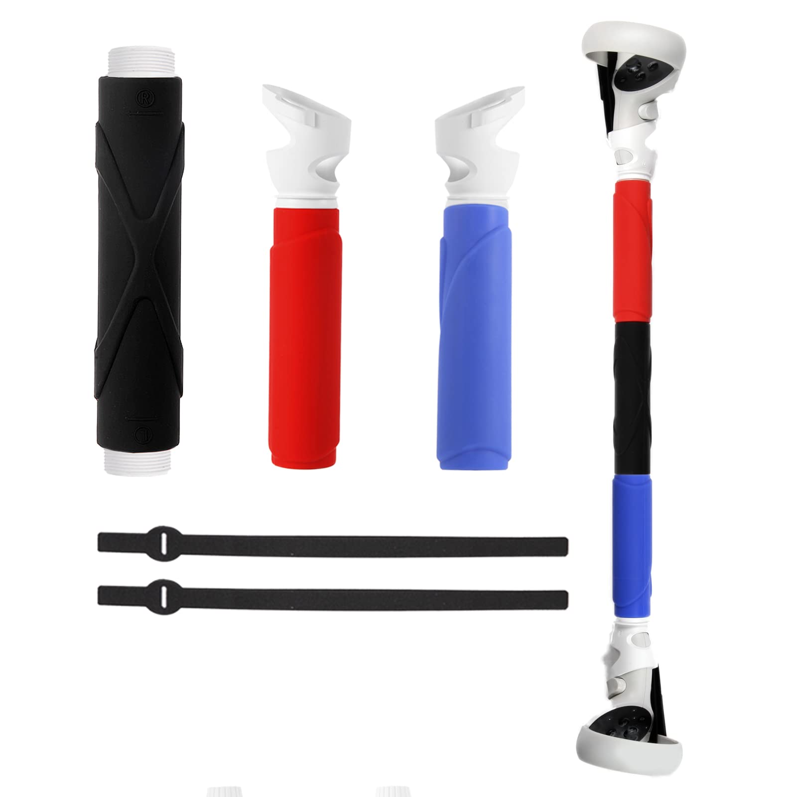 VR Game Lightsaber Auxiliary Handle,Dual Handles Extension Grips and Long Stick Handle Extension Grips for Meta/Oculus Quest 2,Washable and Durable VR Games Accessories
