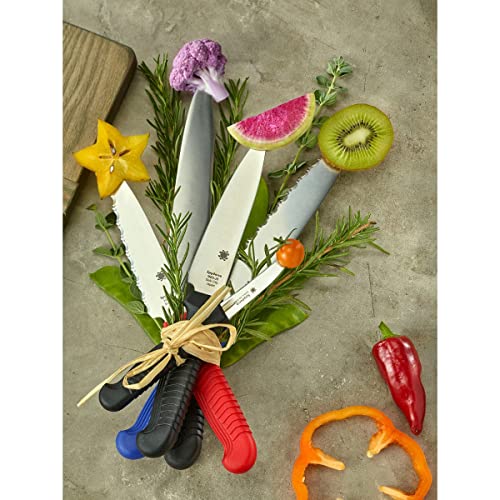 Spyderco Lightweight Kitchen Utility Knife with 4.5" MBS-26 Stainless Steel Blade and Black Polypropylene Plastic Handle - PlainEdge - K05PBK