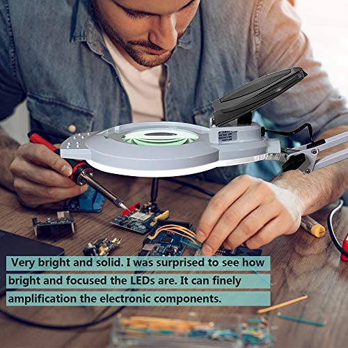 Magnifying Lamp with Clamp, NUEYiO 2,200 Lumens Dimmable Super Bright Daylight LED Magnifying Glass with Light, Adjustable Swivel Arm and Magnifier Lens for Reading, Crafts, Close Work, Repair- White