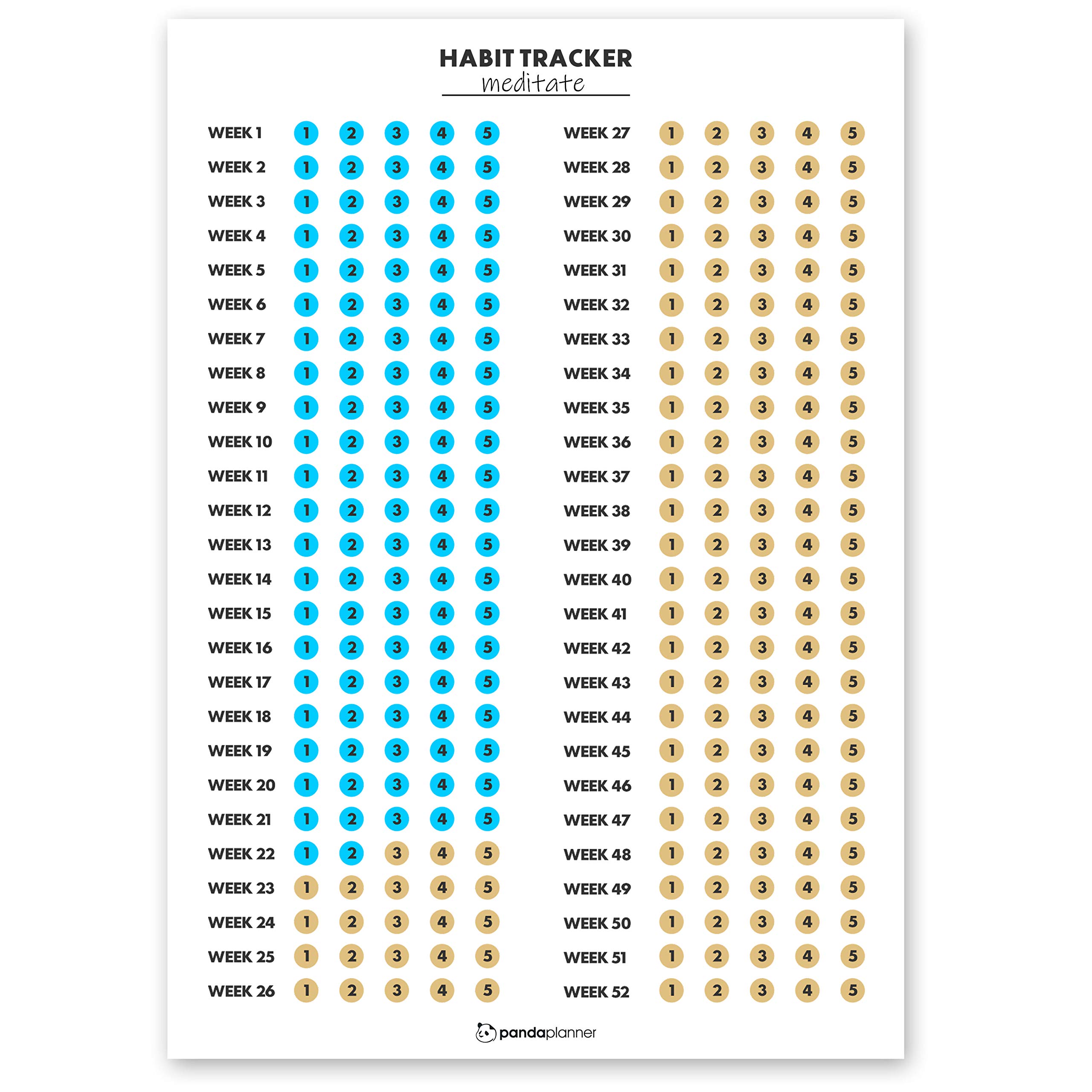 Panda Planner Habit Tracker Wall Calendar - 5 Per Week Habit Scratch Off - Self Care & Goal Accountability - Visual Progress