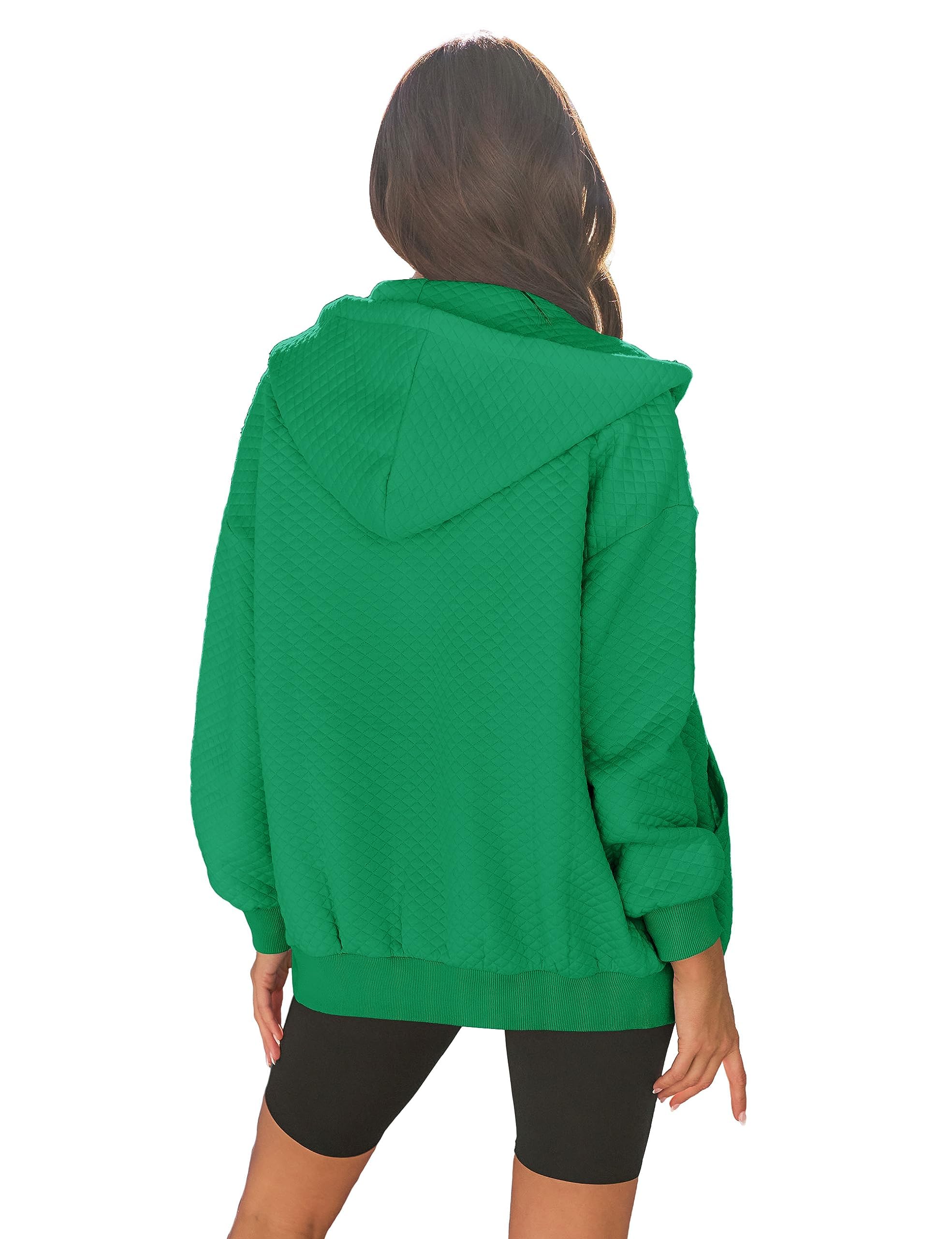 MEROKEETY Women Oversized Hoodies Sweatshirts Fall Casual Quilted Full Zip Jackets with Pockets Green Medium