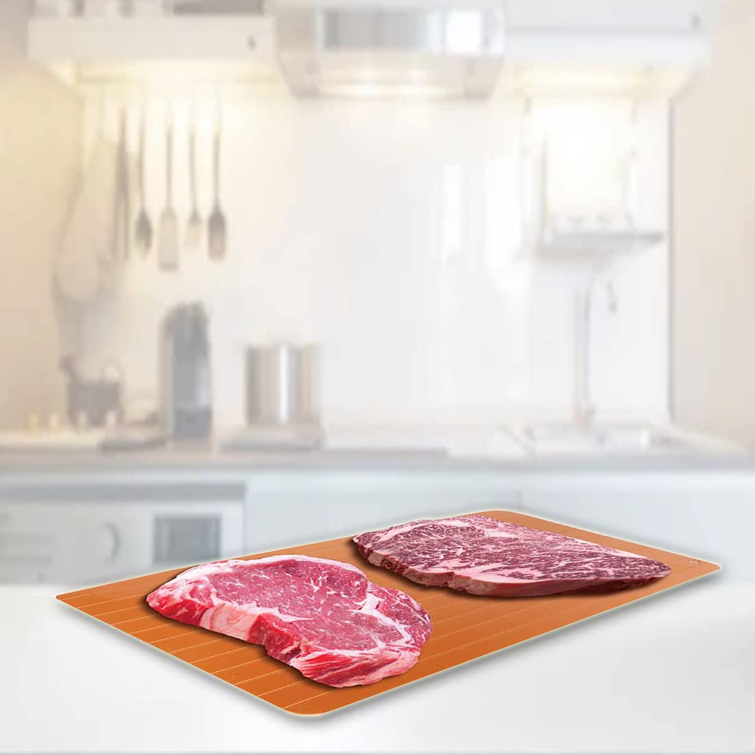 Quick & EZ Defrosting Tray Thaw Frozen Food in Minutes Kitchen Accessory - Copper