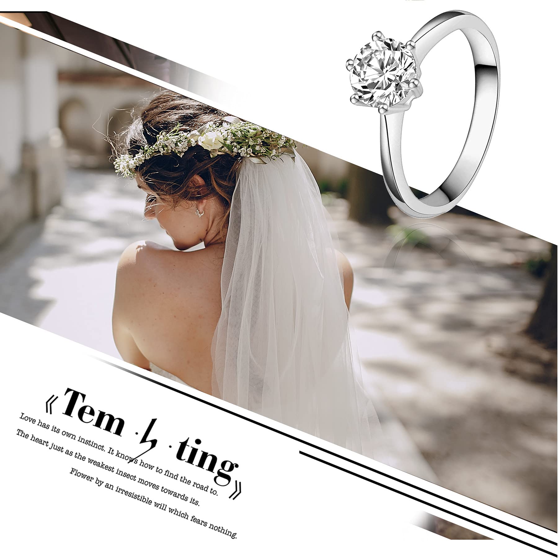 OIDEA 1.0 Carat Solitaire Round CZ Classical Stainless Steel Solitaire Wedding Engagement Love Proposal Ring Silver, Size 10