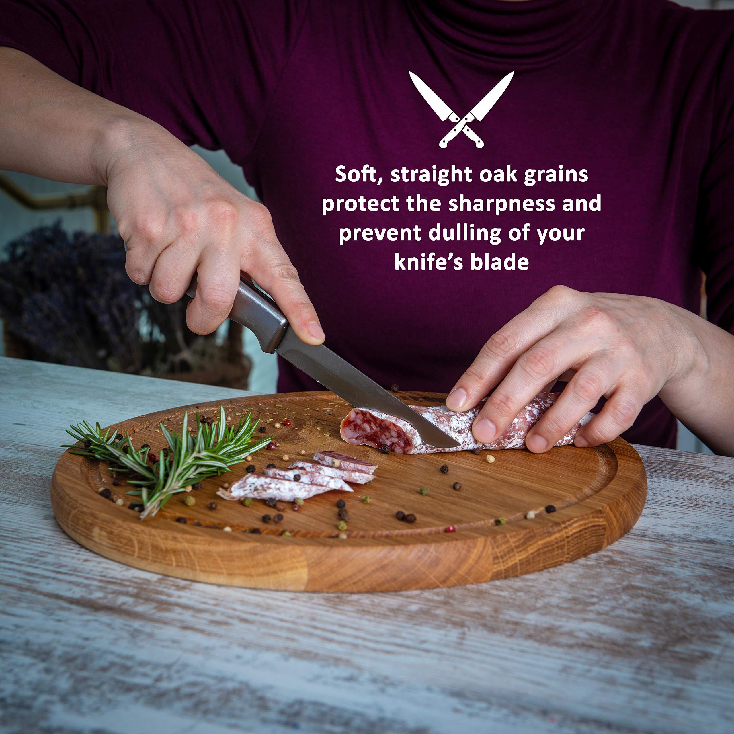 Oak Round Cutting Board, Reversible Cutting Boards For Kitchen, Wood Chopping Board, Great Charcuterie and Cheese Board… (Round 12 inch)