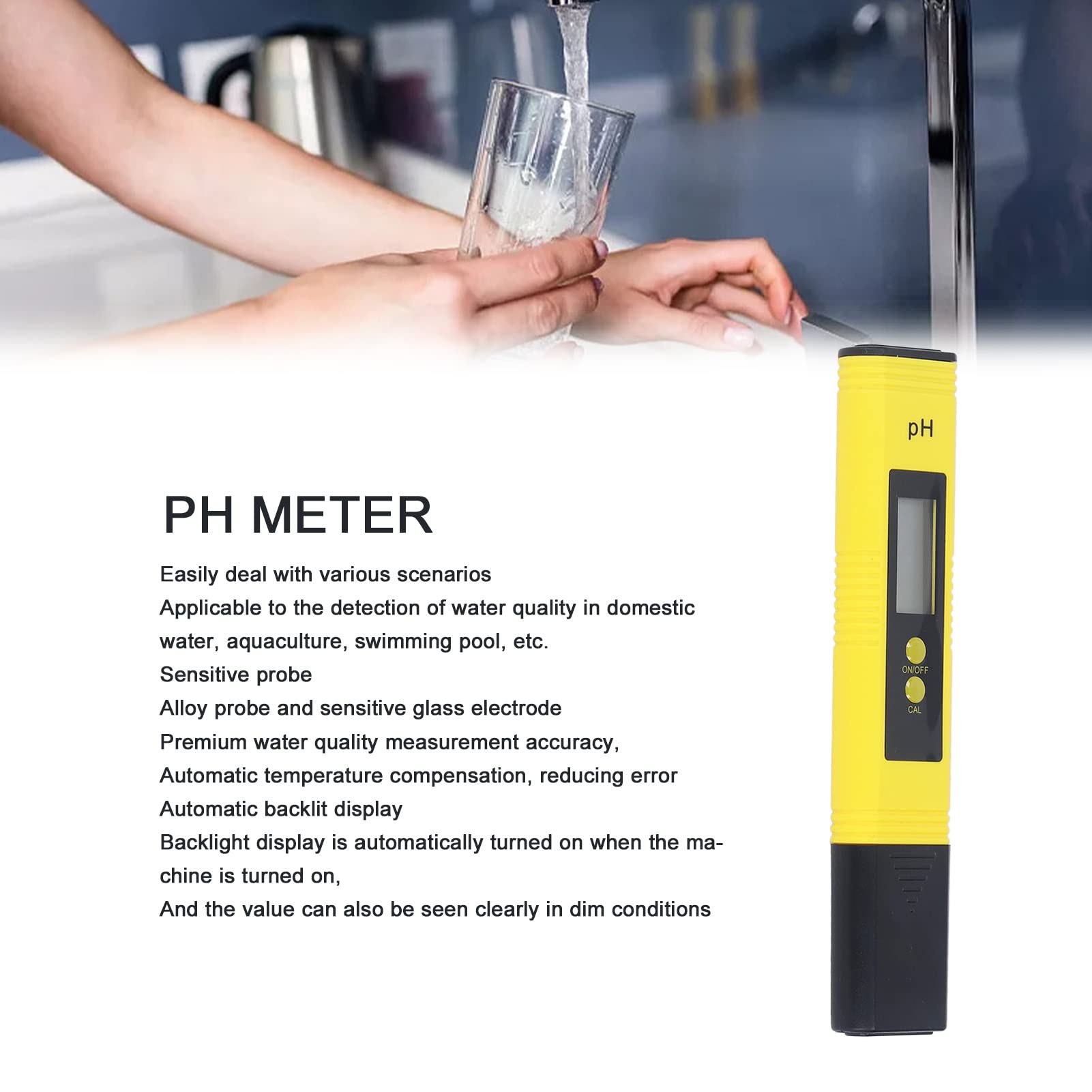 Water Quality Tester, Portable PH Tester 0 to 14ph Auto Backlit Accurate Measurement for Greenhouse