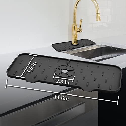 Silicone Kitchen Faucet Mat, Behind Sink Splash Guard, Self Draining Sink Pad Behind Faucet, Faucet Splash Guard, Faucet Drying Mat for Kitchen, Bathroom, Rv Sink(Darkgray)