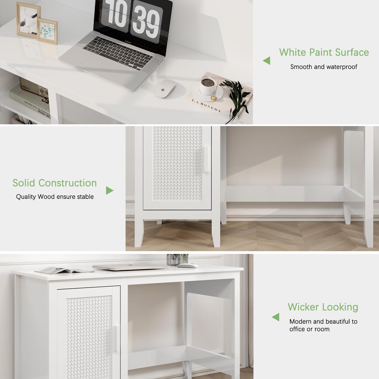 LYNSLIM Computer Desk with Storage,37'' White Small Home Office Desk,kids Desk with for Bedroom, oak farmhouse desk (Black, Large)