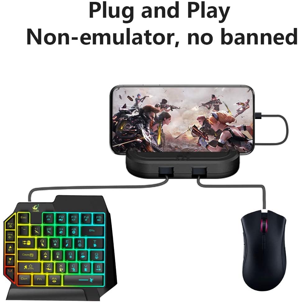 USB C Wired PUBG Mobile Game Keyboard Mouse Converter Adapter, No Lagging Gaming Controller Gamepad with Hdmi USB 3.0 Port for Shooting Games 4K@144Hz Monitor TV, Compatible with Android Phone/Tablets